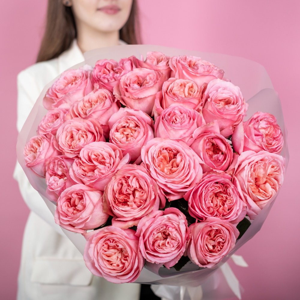 Букет из 25 пионовидных розовых роз 50 см Pink Expression купить в ...